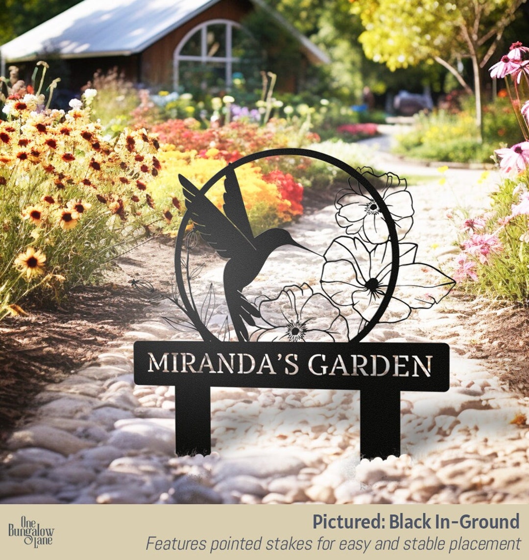 Custom Hummingbird and Flowers Metal Sign for Garden in Ground With ...
