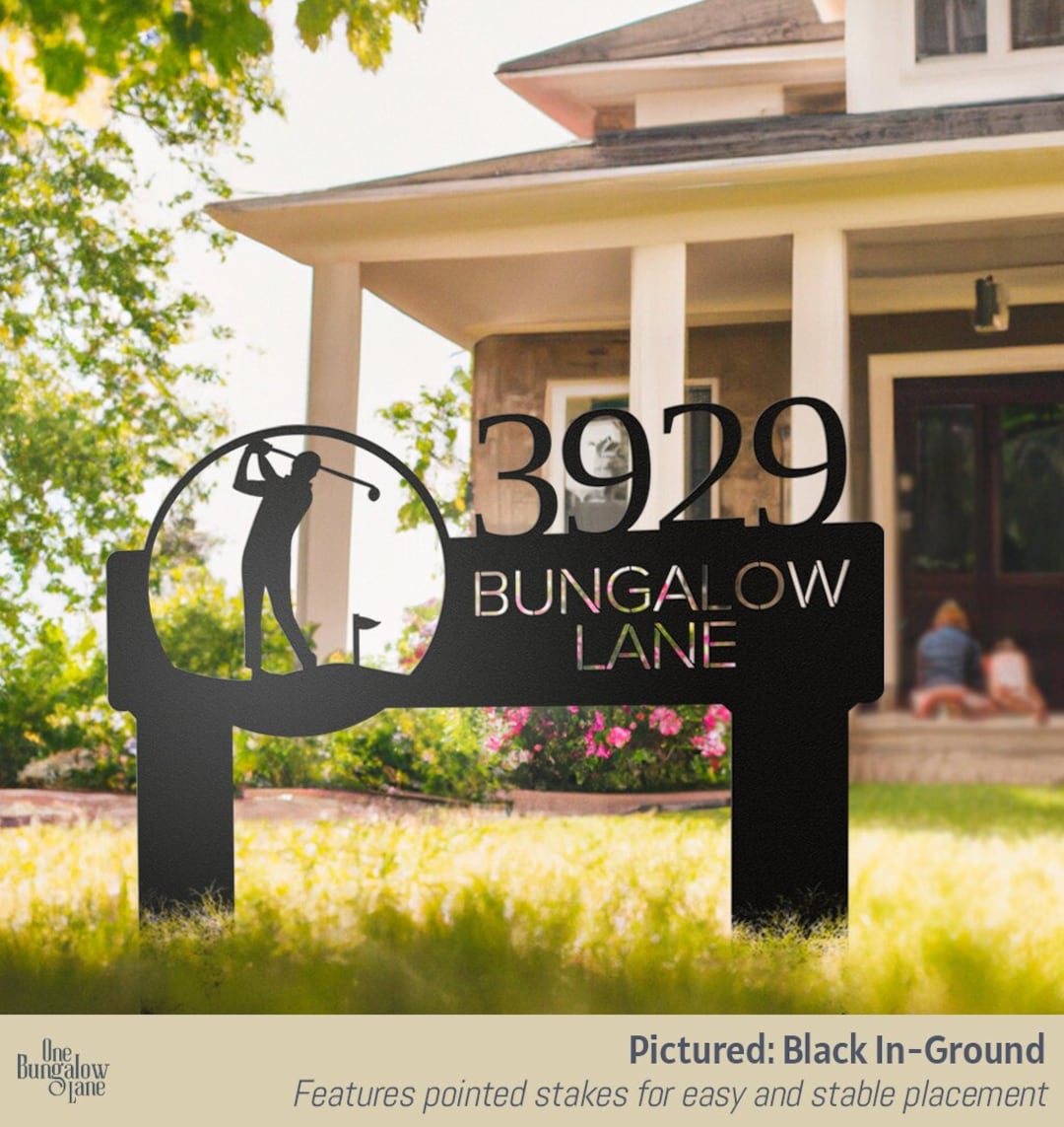 Golfer Metal Address Sign in Ground With Stakes Golf Course House ...