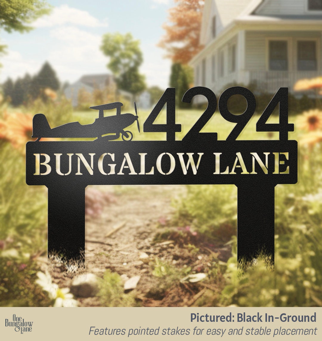 Biplane Airplane Metal Address Sign for Yard With Stakes in Ground ...