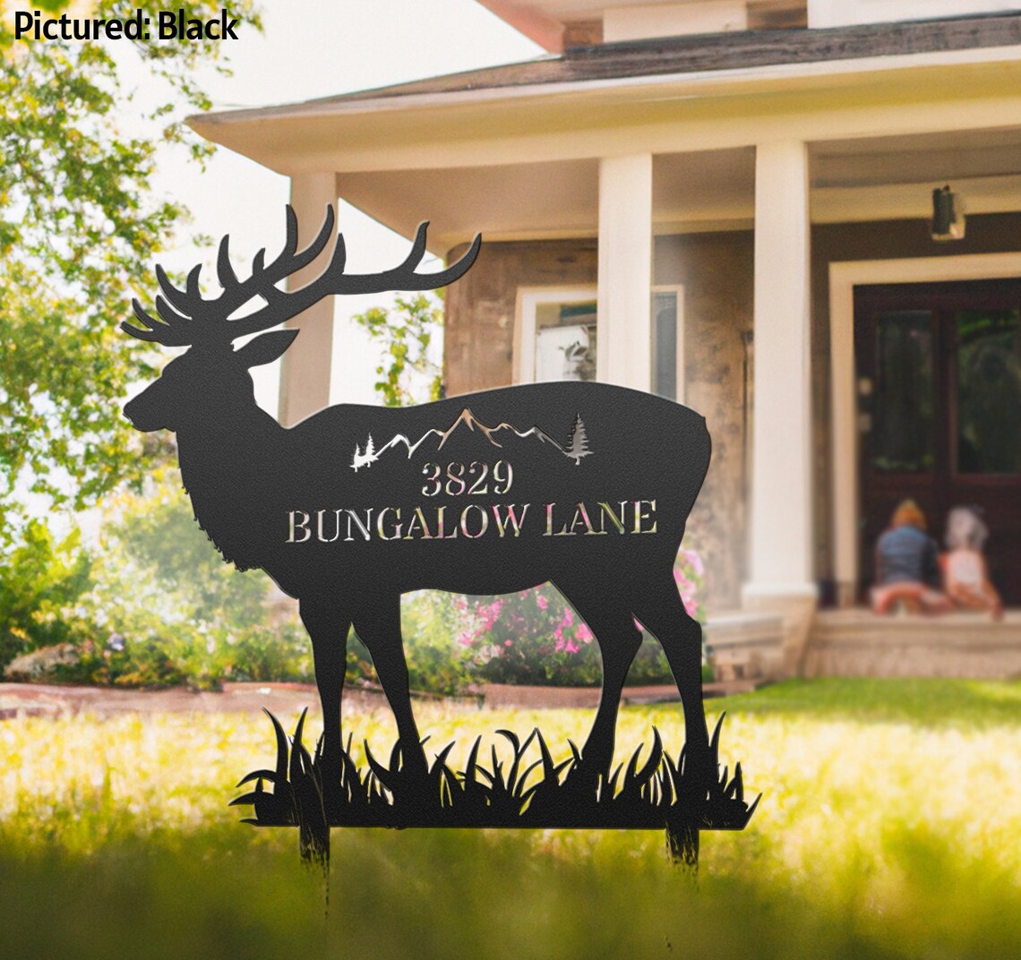 Deer Hanging Metal Address Sign for Front Porch Outdoor Street Number ...