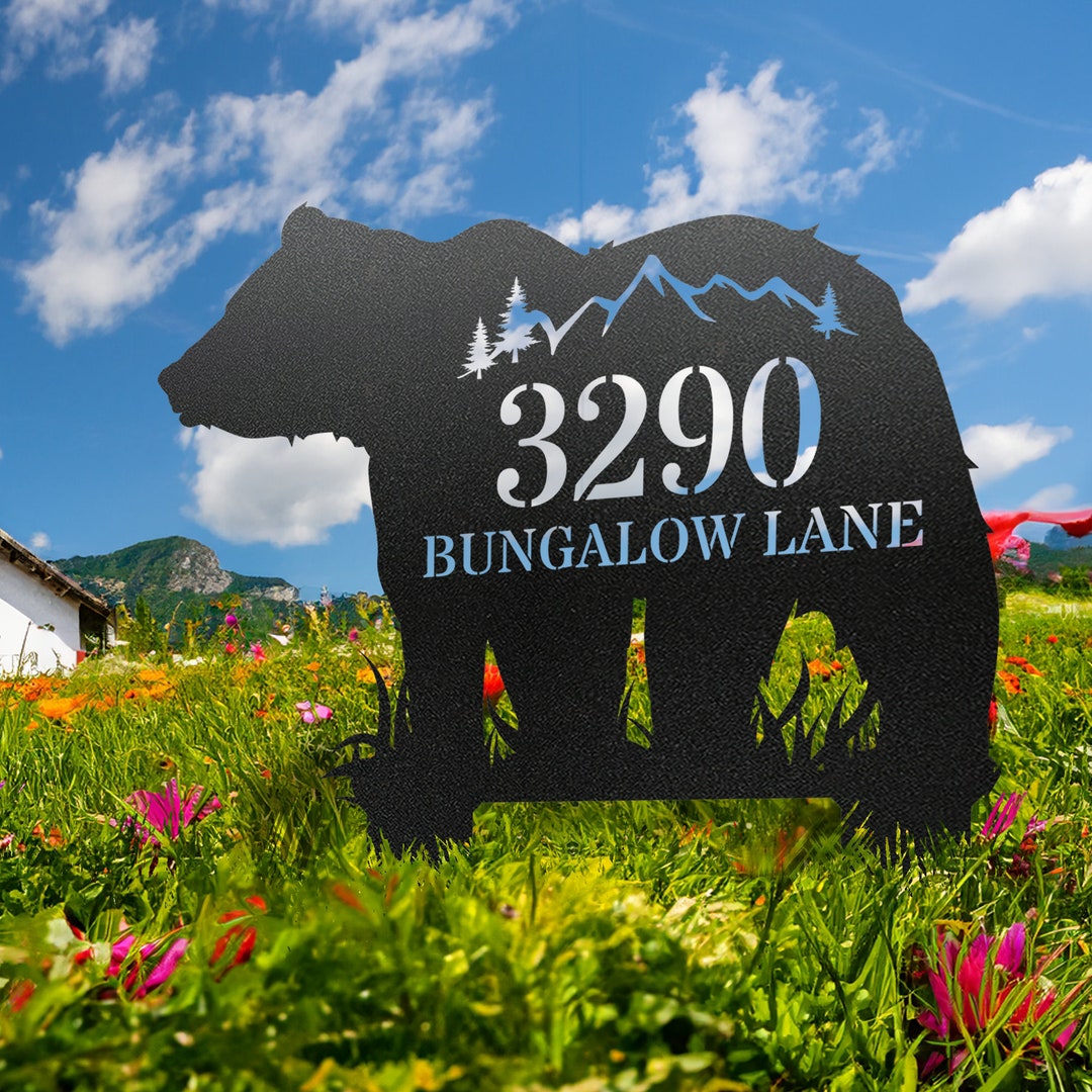 Personalized Metal Bear Address Sign: Mountain Cabin Decor - Etsy