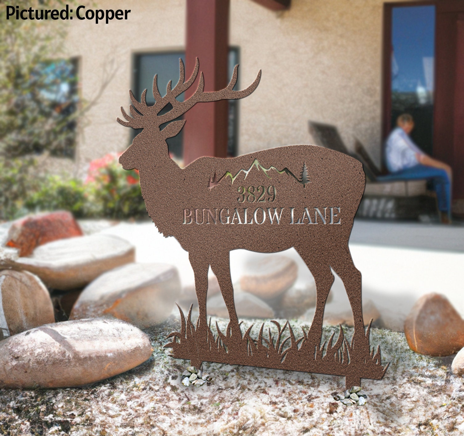 Deer Hanging Metal Address Sign for Front Porch Outdoor Street Number ...