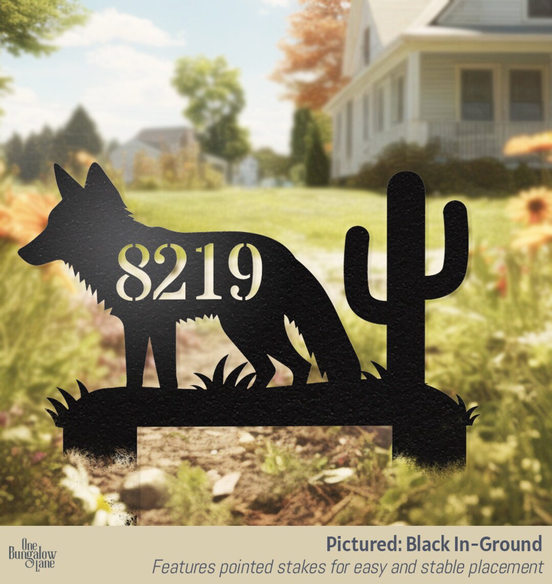 Coyote and Cactus Address Sign for Yard Metal Street Number Sign for ...