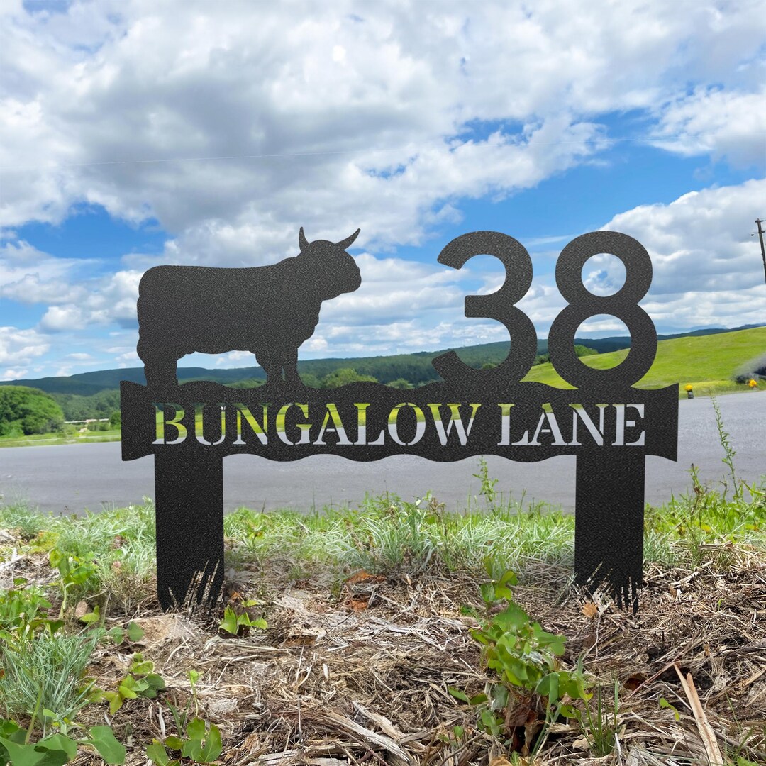 Highland Cattle Metal Address Sign for Yard Driveway Sign In-ground ...