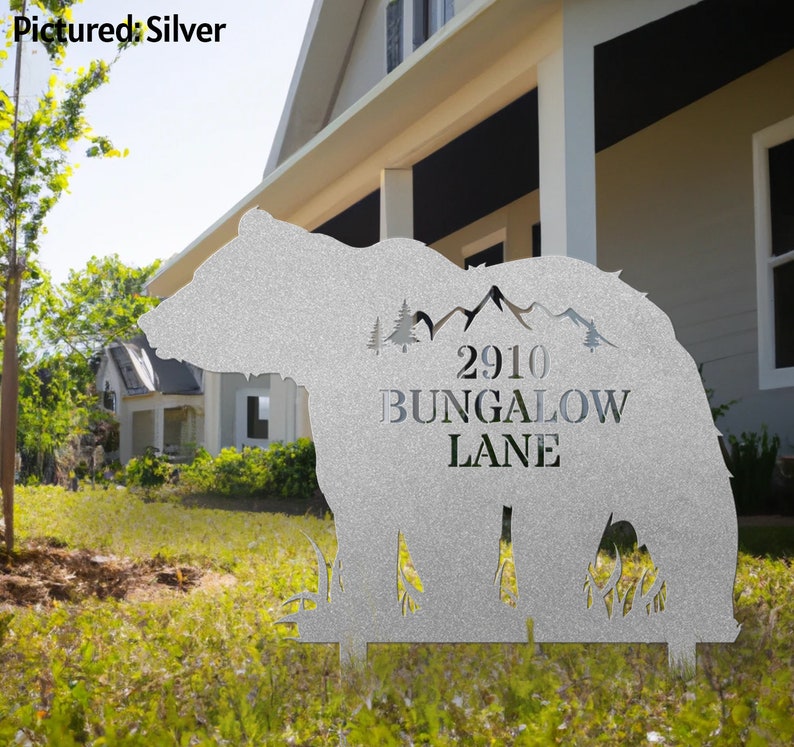 Large Bear Shaped Metal Address Sign Rock Front Gate Personalized ...