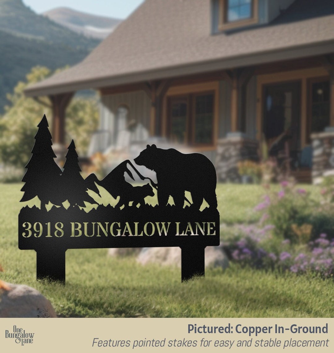 Mama Bear and Cub Metal Address Sign Stakes for Front Yard Personalized ...