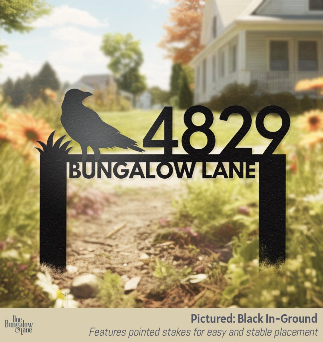Raven Bird Metal Yard Address Sign in Ground With Stakes Street Number ...