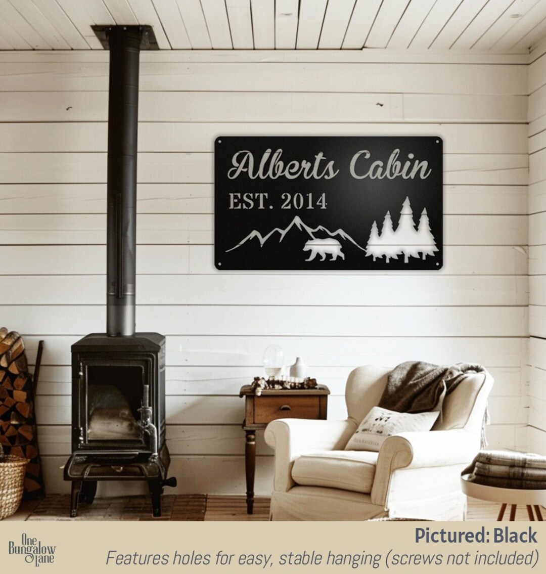 Custom Metal Cabin Sign With Bear for Mountain Home Personalized ...
