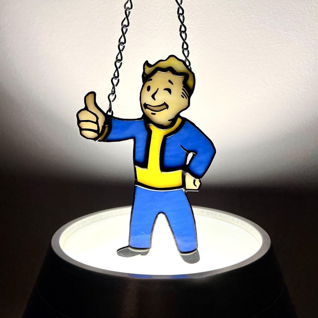 Fallout Vault Boy Hand-painted Stained Glass Suncatcher/wall-hanging - Etsy