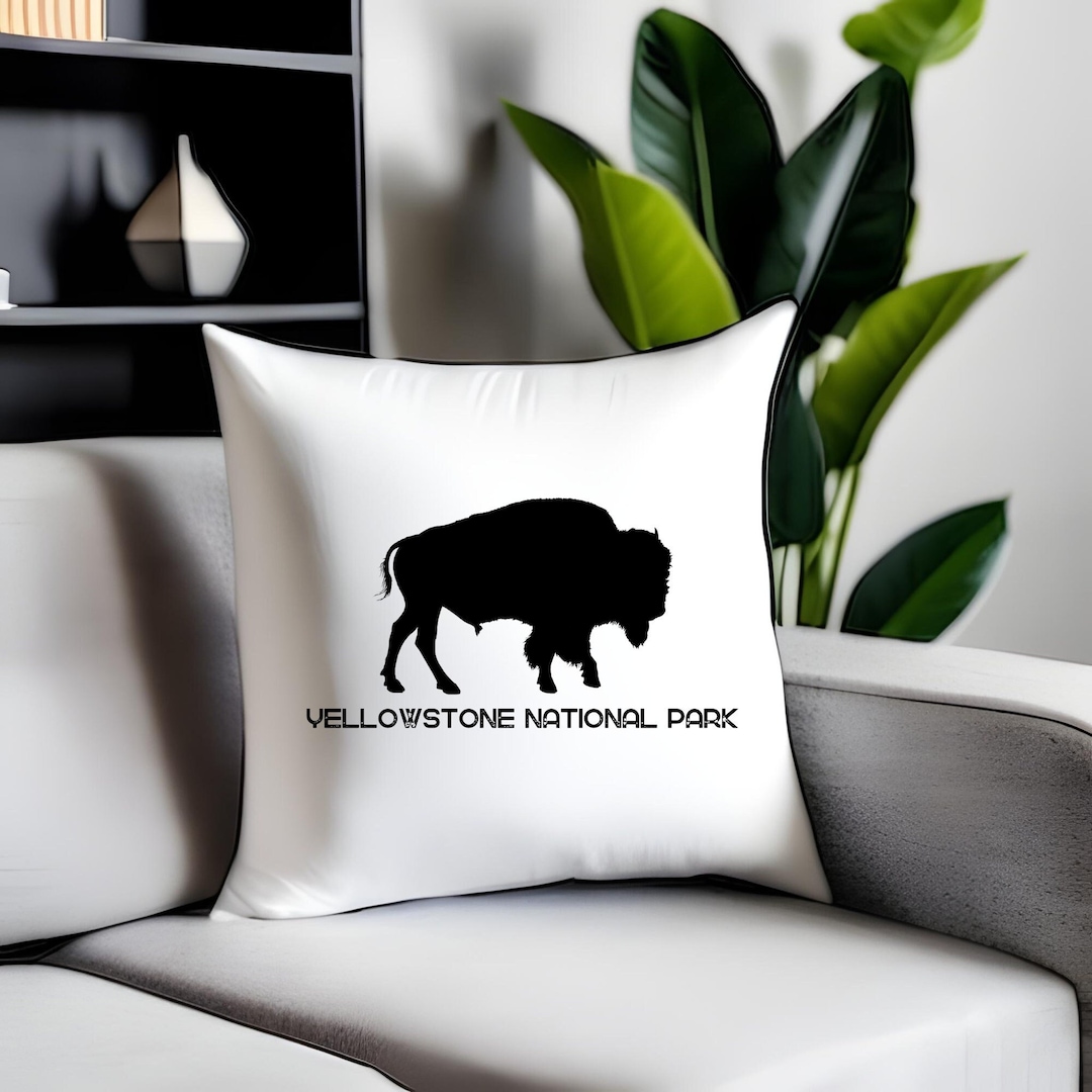 Yellowstone National Park Pillow, Bison Throw Pillow, Square Decorative ...