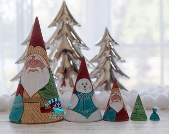 Wooden Santa Nesting Cone , Santa Stacking Doll , Nesting Doll Santa ...