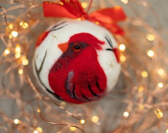 Needle Felted Cardinal Ornament, 100% Wool Handmade Felt Bird - Etsy
