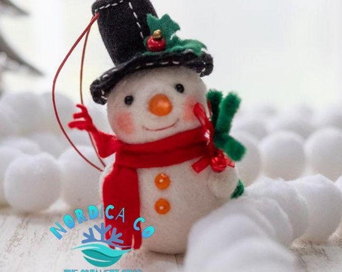 Wool Needle Felted Snowman Ornament , Felt Ornament , Snowman Ornament ...