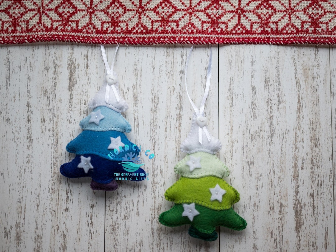 SET of 2 Felt Christmas Tree Ornaments , Handmade Felt Ornament, Felt ...