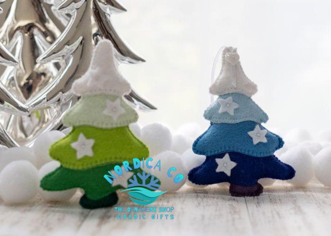 SET of 2 Felt Christmas Tree Ornaments , Handmade Felt Ornament, Felt ...