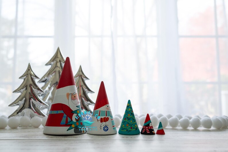Hand Painted Wooden Santa Nesting Cones, Scandinavian Tomte Set - Etsy
