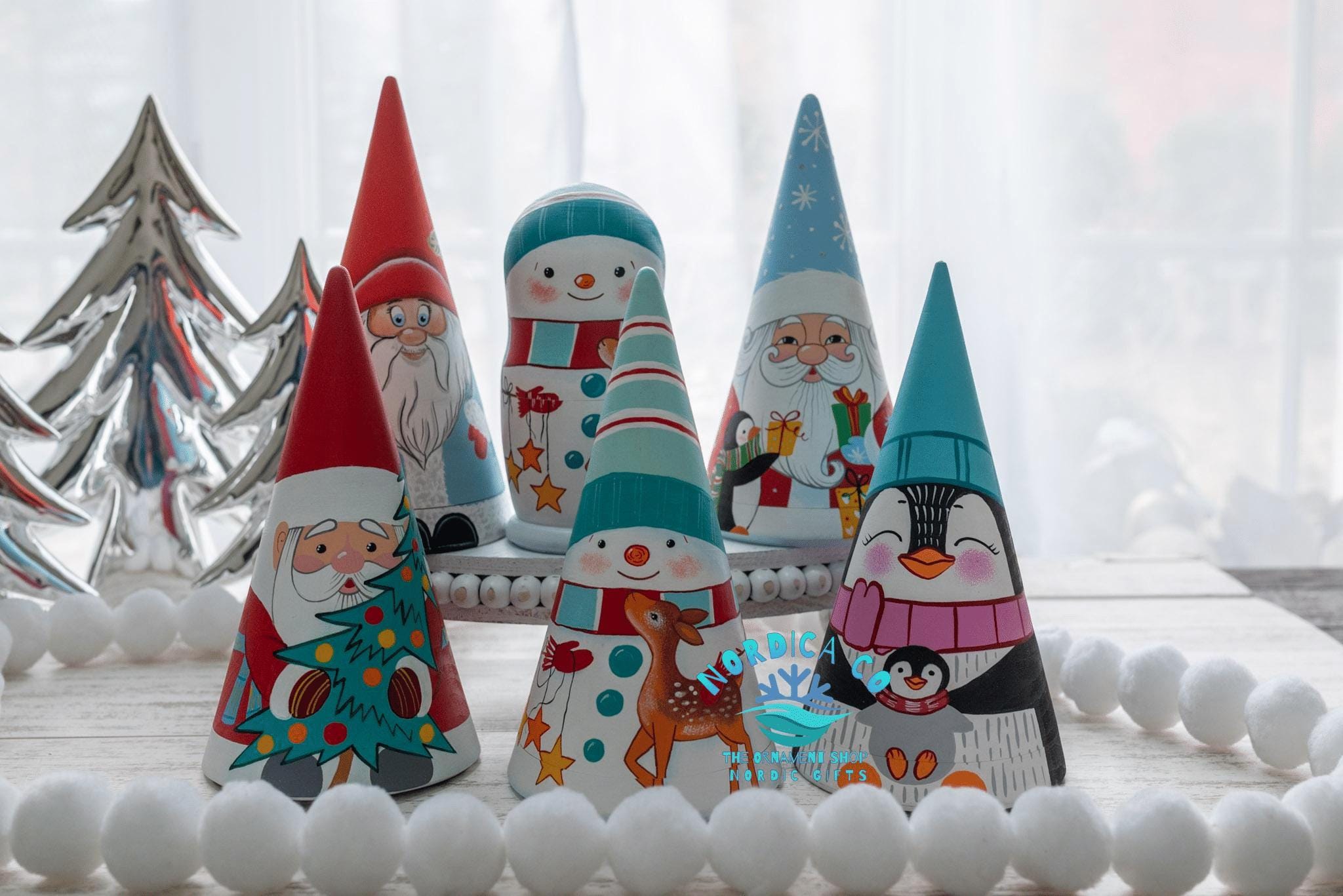 Hand Painted Wooden Santa Nesting Cones, Scandinavian Tomte Set - Etsy
