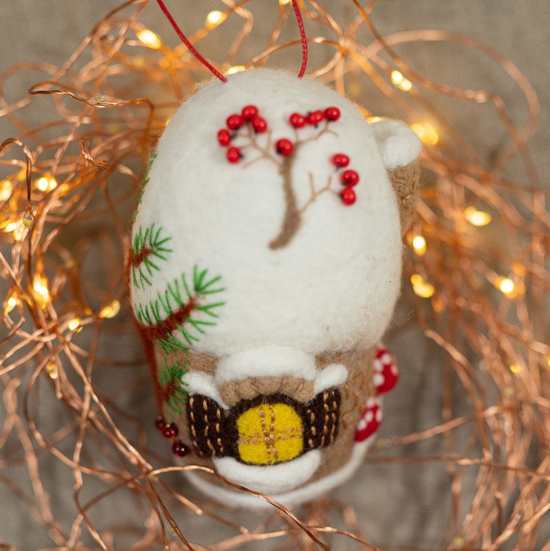 Hand Crafted Wool Needle Felted Ornament , Felt Ornament, Gnome Hut ...