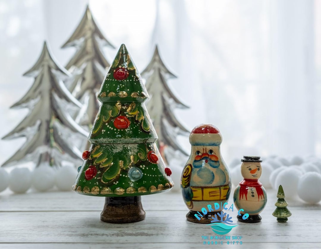 Hand Painted Wooden Nesting Christmas Tree Doll, Scandinavian Decor - Etsy