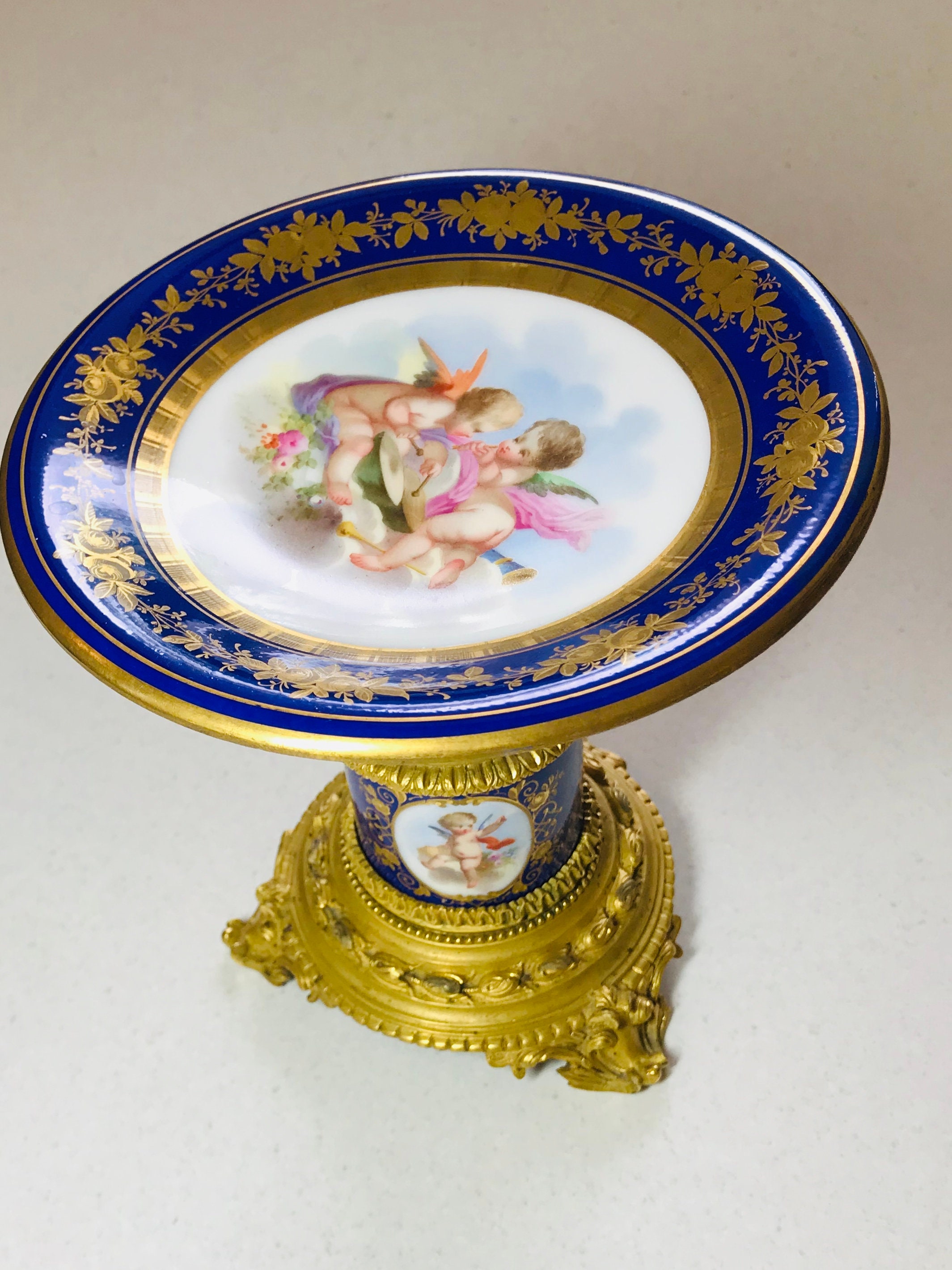 Antique Hand Painted, Hand Guilded French Enamel & Guilded Ormolu Comport - Etsy