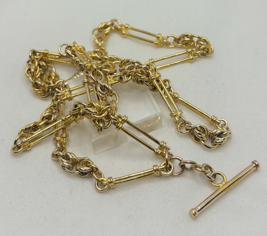 9ct Yellow Gold Fancy Link Fob Chain Vintage-inspired Elegance - Etsy