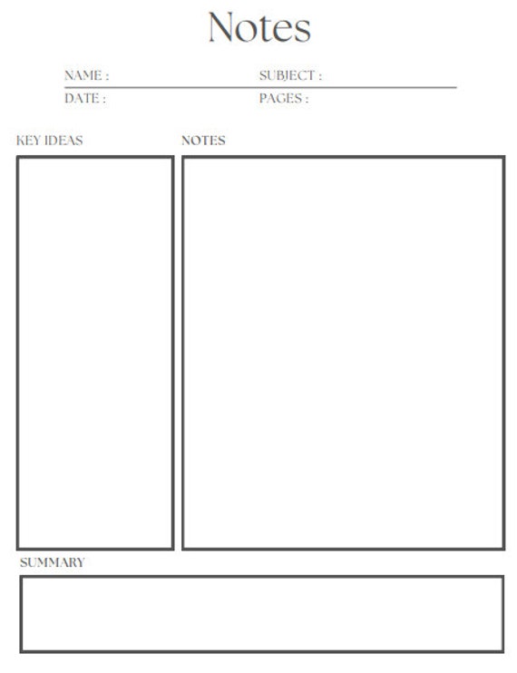 Printable Cornell Notes Template for Teachers Students - Etsy