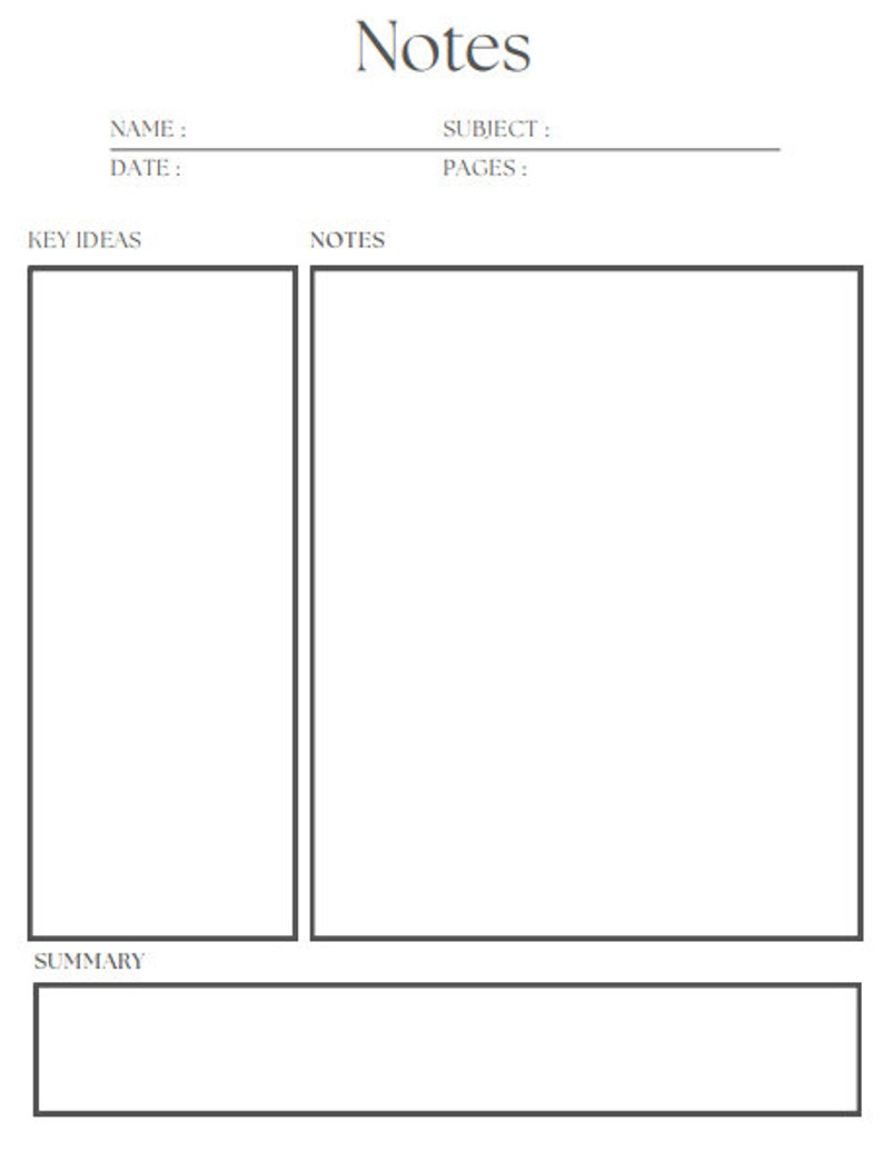 Printable Cornell Notes Template for Teachers, Students, Professionals ...
