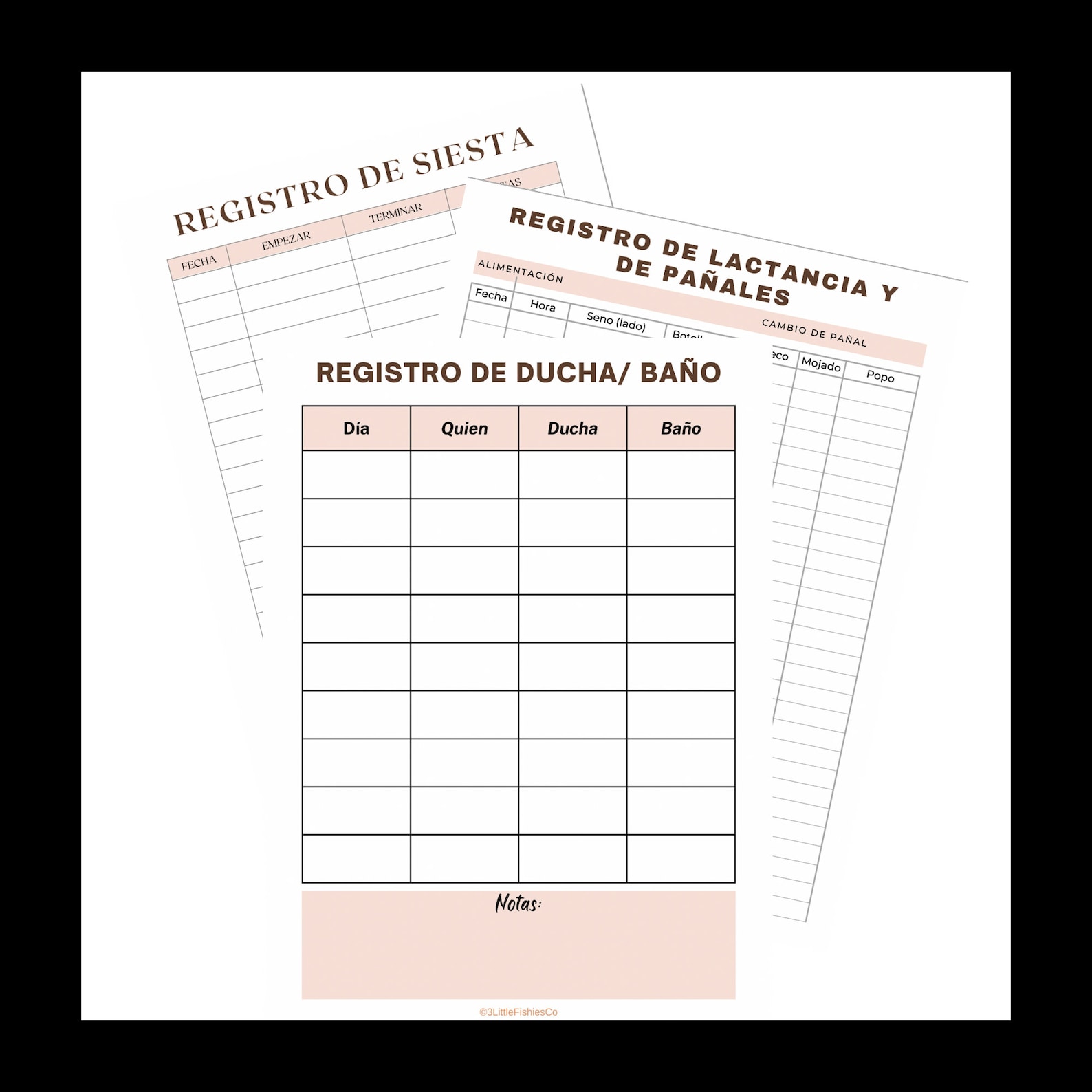 Imprimible Registro De Lactancia/ Cambio De Pañal/ Ducha/ Baño; Y ...