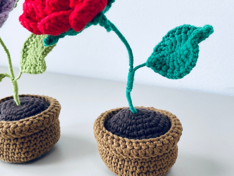 Crochet PDF Pattern - Super Easy Tutorial Rose Flower Pot Flowerpot ...