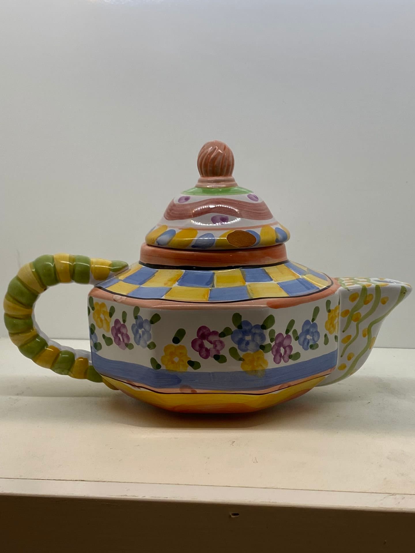 Vintage Hand Painted Terracotta Teapot - Etsy