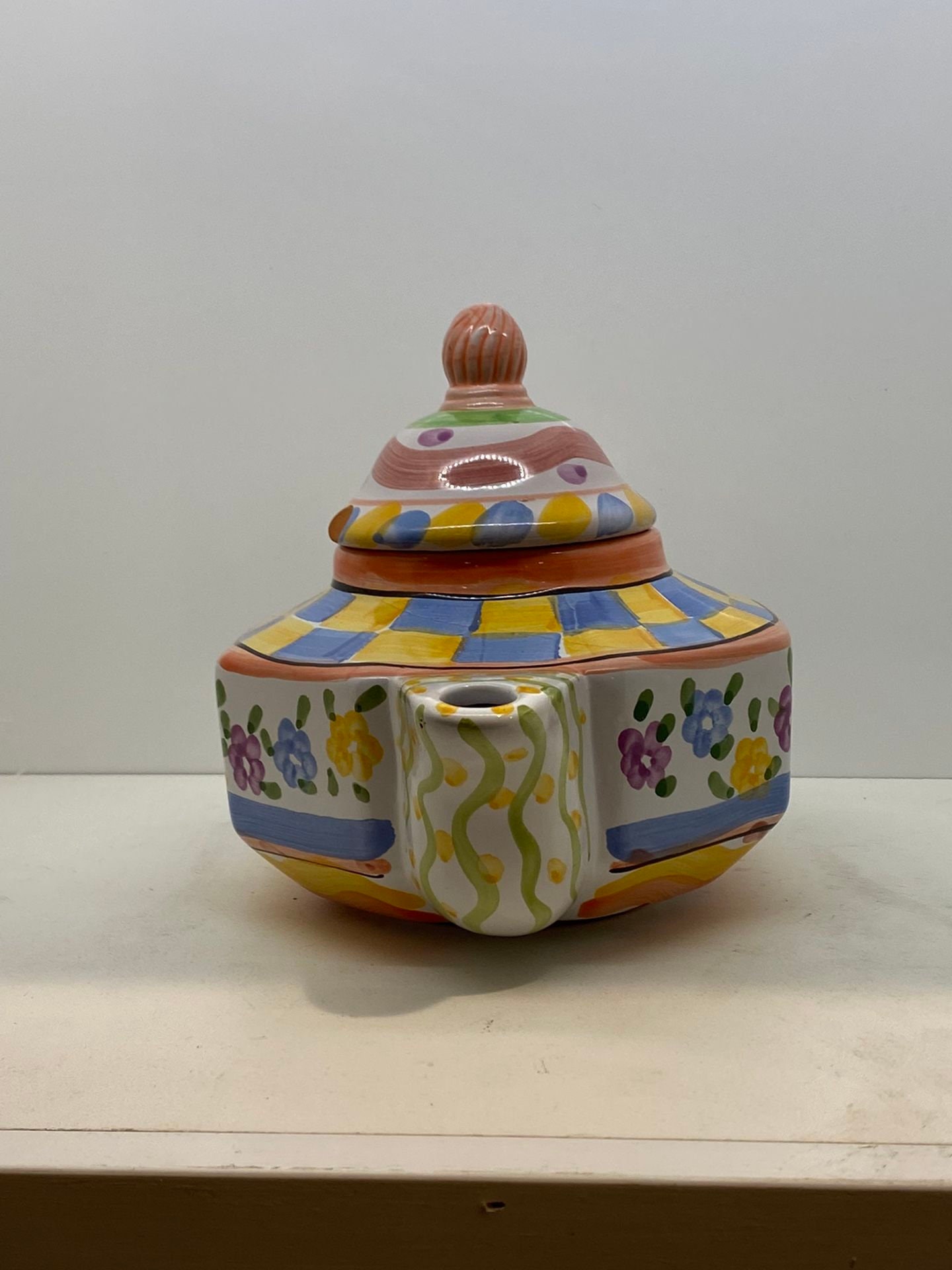 Vintage Hand Painted Terracotta Teapot - Etsy