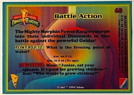 Mighty Morphin Power Rangers BATTLE ACTION Card 60 1994 - Etsy