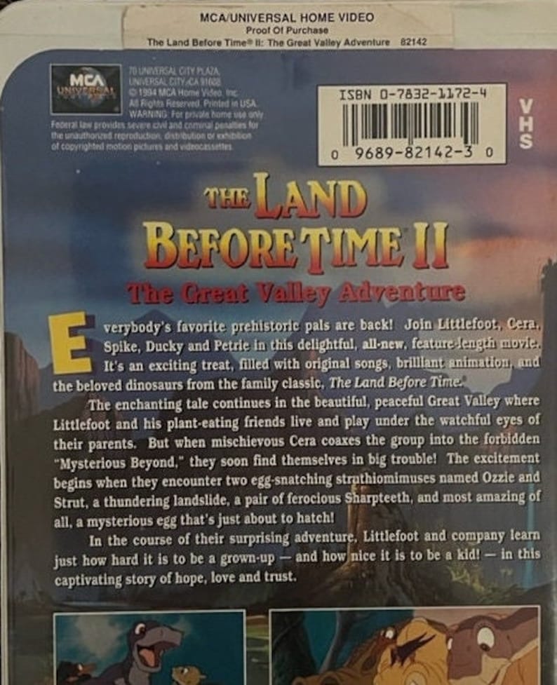 The Land Before Time II - the Great Valley Adventure - VHS Movie (82142 ...