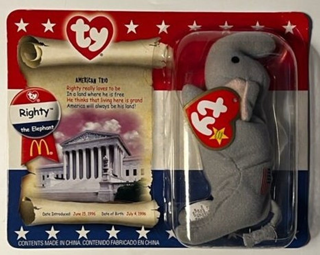 TY AMERICAN TRIO - Righty the Elephant - 5" Enclosed in Plastic/mounted ...
