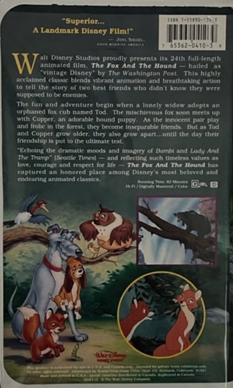 A Walt Disney Classic the Fox and the Hound VHS Movie 2041 Black ...