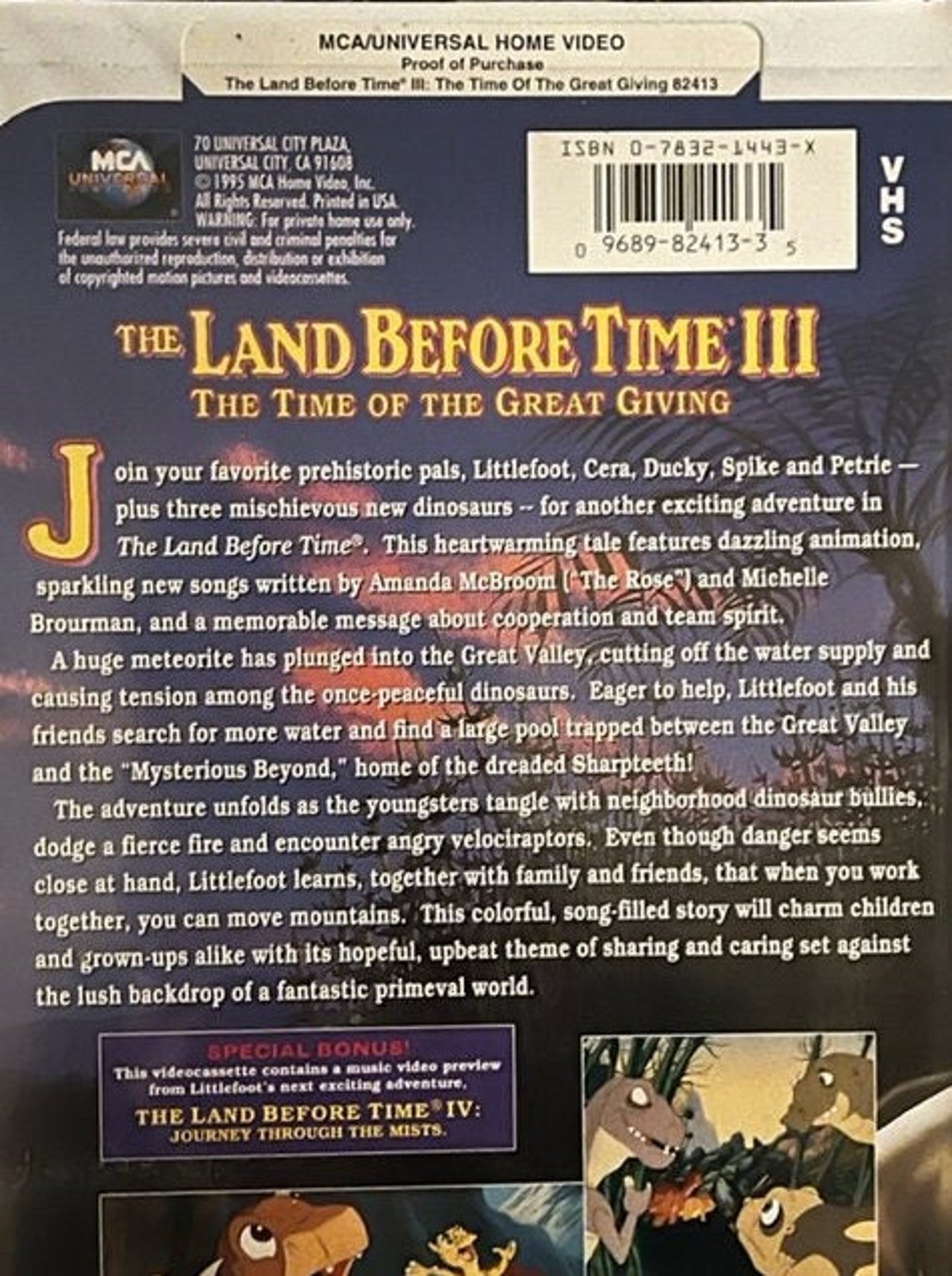The Land Before Time III - the Time of the Great Giving - VHS Movie (82413) - Etsy