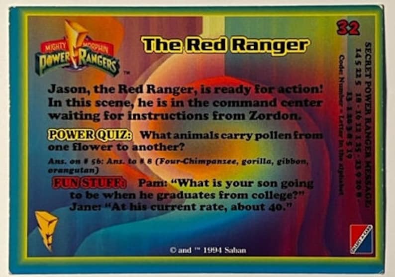 Mighty Morphin Power Rangers THE RED RANGER Card 32 1994 - Etsy