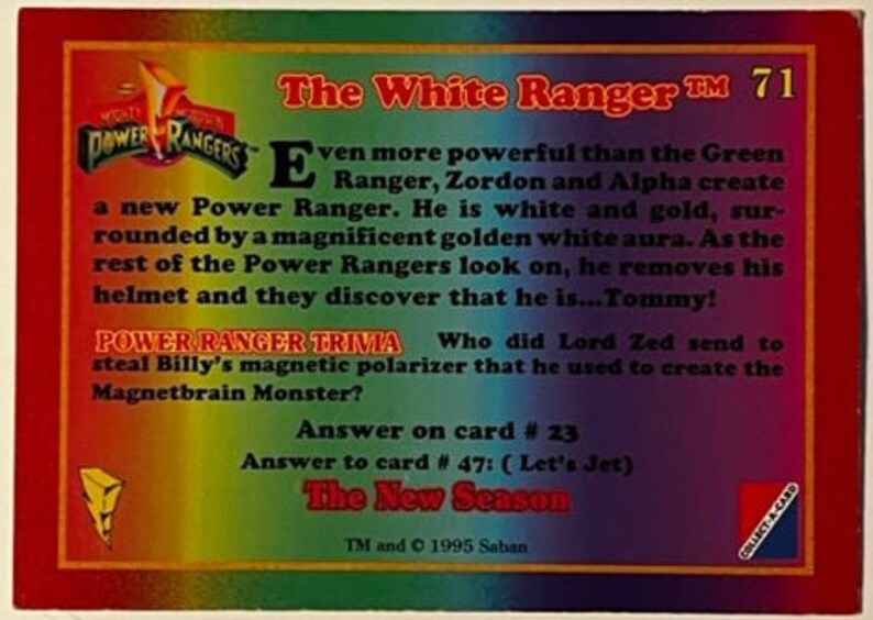Mighty Morphin Power Rangers THE WHITE RANGER the New Season Card 71 ...