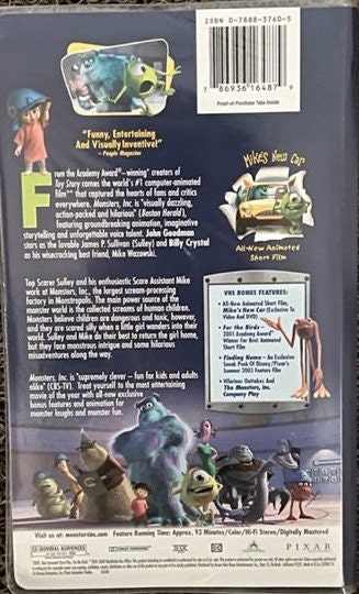 Disney . Pixar - Monsters, Inc. - VHS Movie (23967) - Etsy