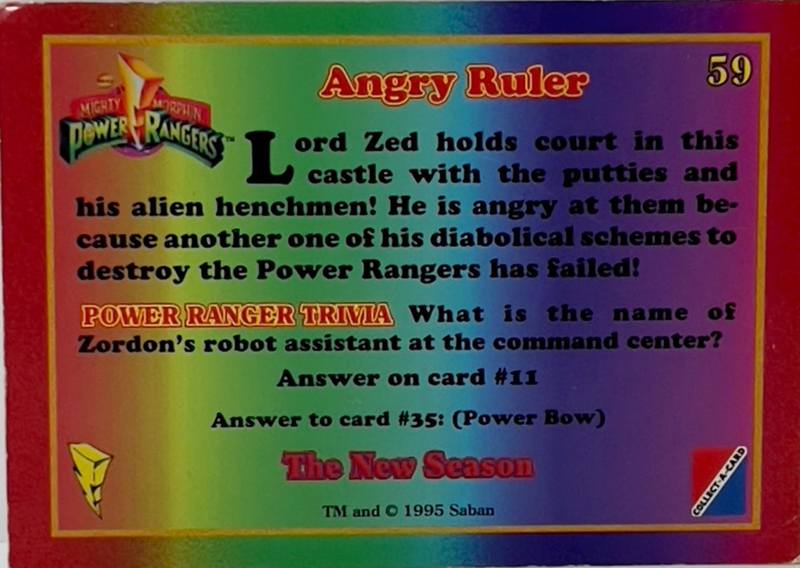 Mighty Morphin Power Rangers - ANGRY RULER - the New Season - Card #59 ...