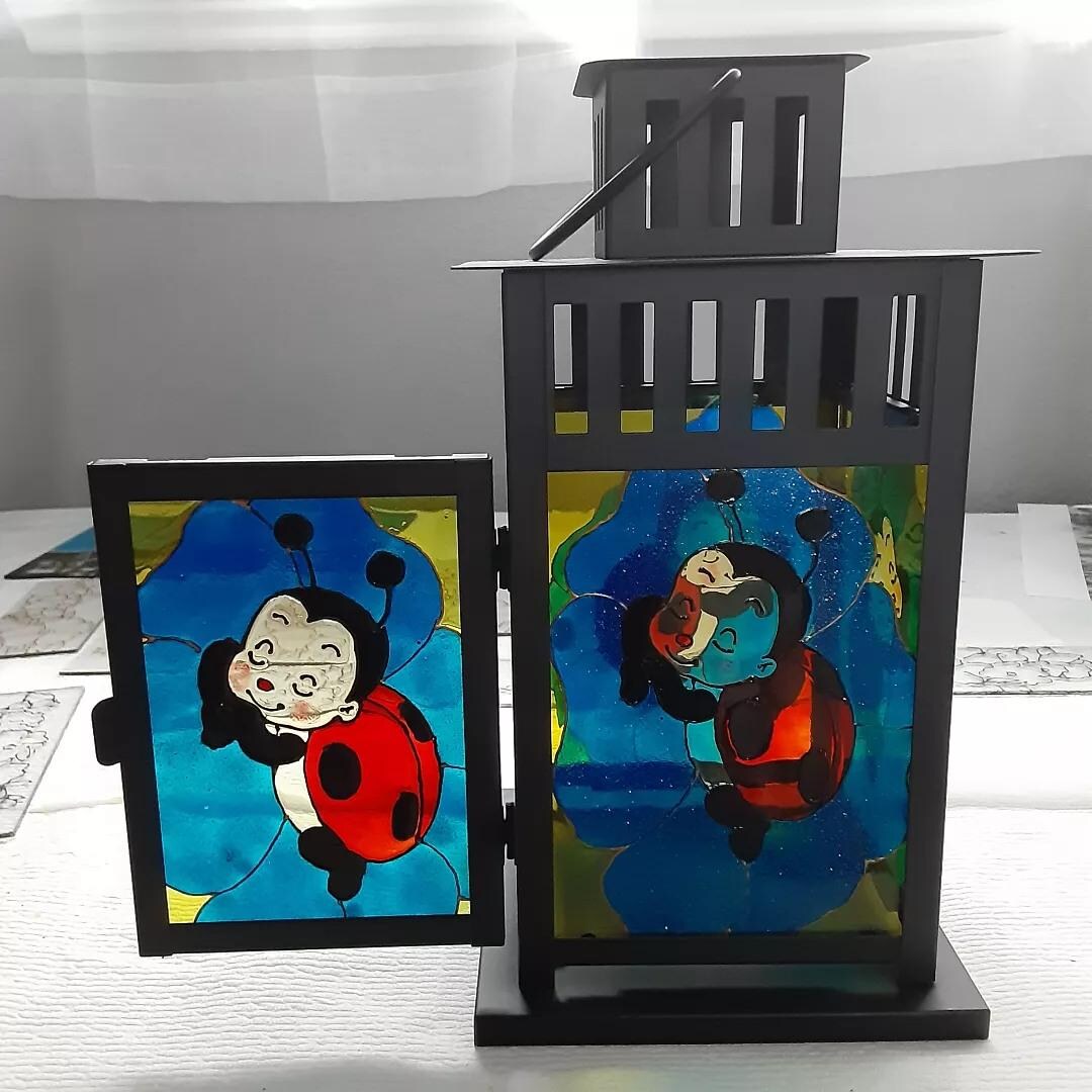 Stained Glass Lantern, Hand-painted Lantern, Lantern for Candle, Glass ...