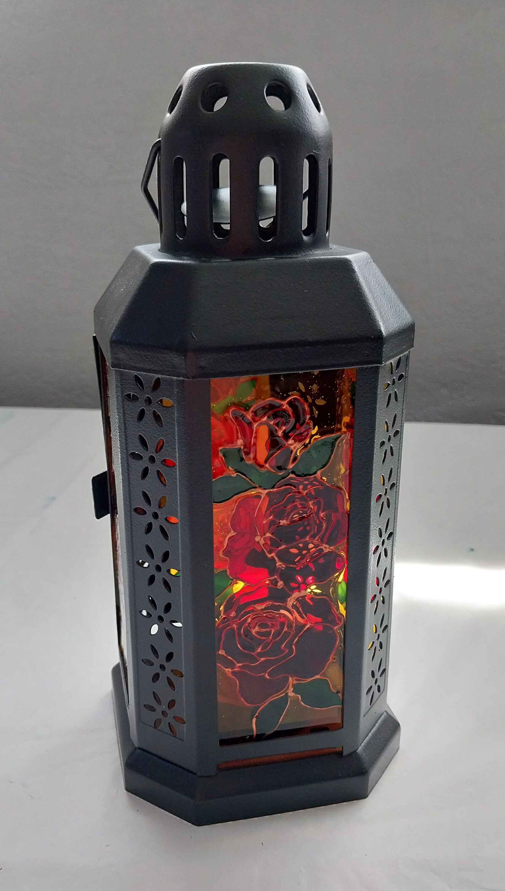 Stained Glass Lantern, Hand Painted Lantern, Lantern for Candle ...