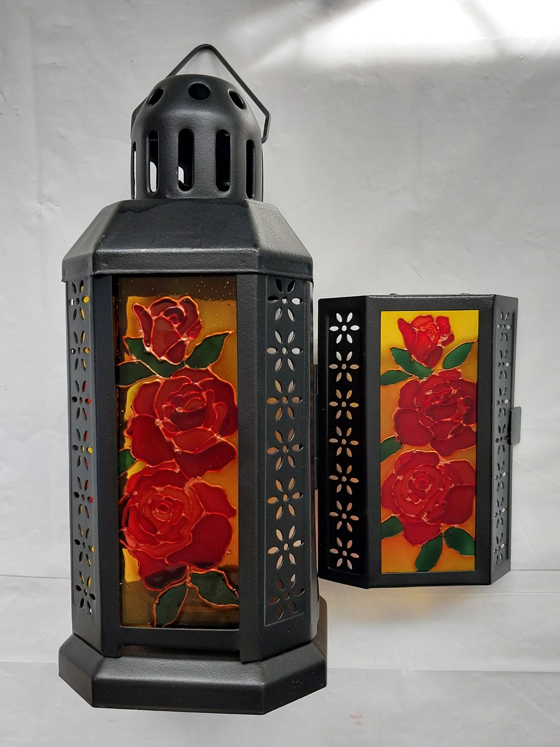 Stained Glass Lantern, Hand Painted Lantern, Lantern for Candle ...