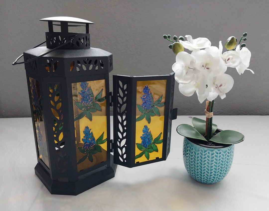 Stained Glass Lantern, Lantern for Candles, Texas Lantern, Hand Painted ...