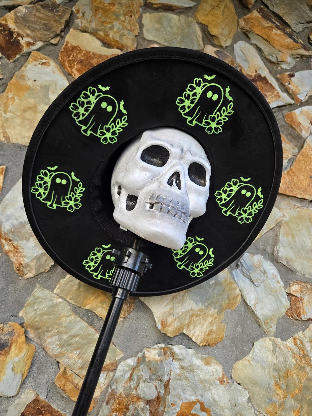 Black and Neon Ghost Vegan Suede Wide Brim Fedora Hat Witchy Goth - Etsy