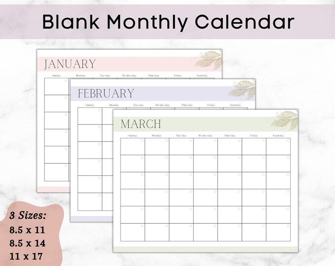 Printable Blank Calendar, Monthly Blank Calendar, Blank Calendar Page ...