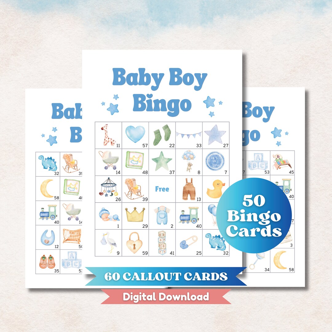 Baby Bingo Cards, Baby Boy Bingo Game, Printable Baby Shower Bingo ...