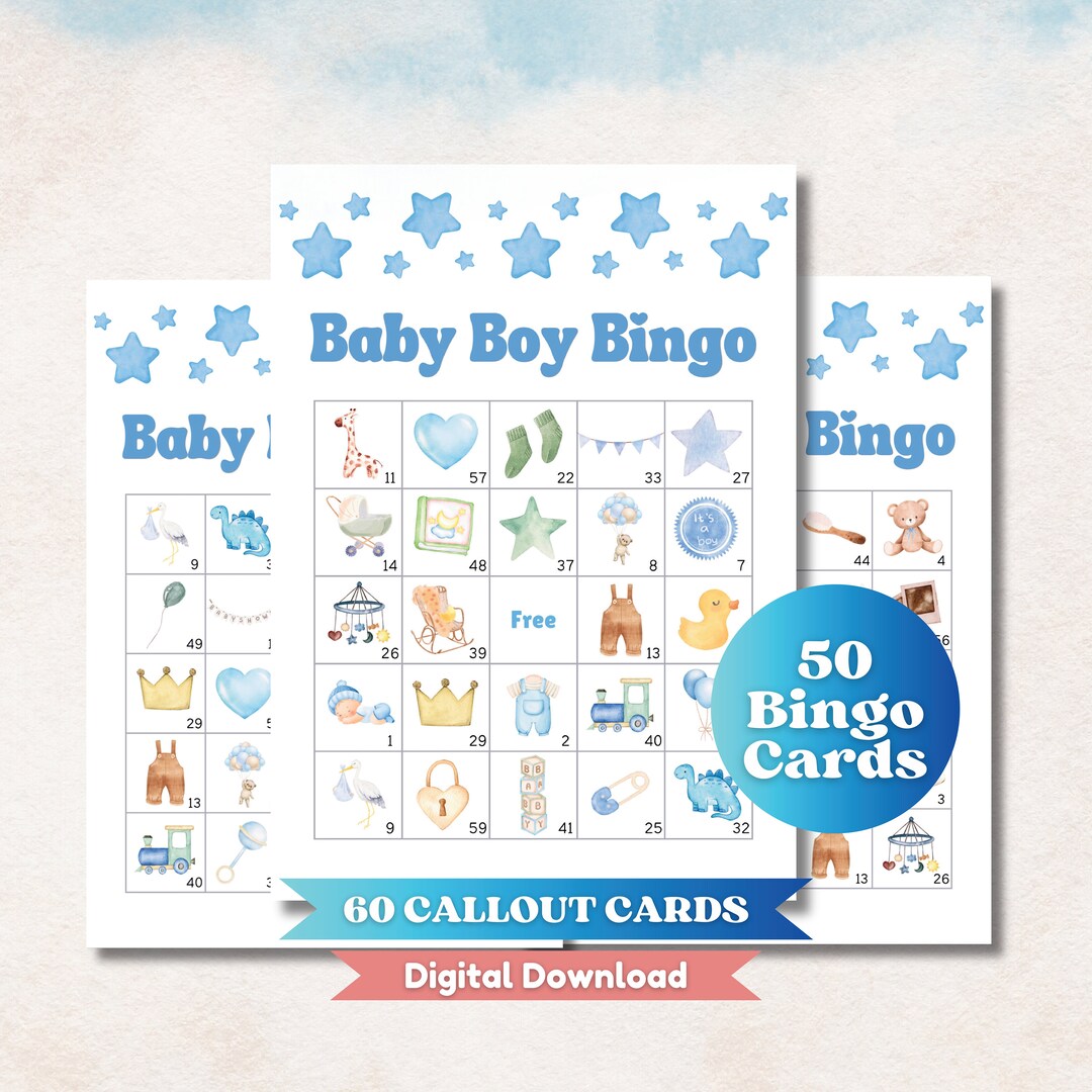 Boy Baby Bingo Cards 50, Baby Boy Bingo Game, Printable Baby Shower ...