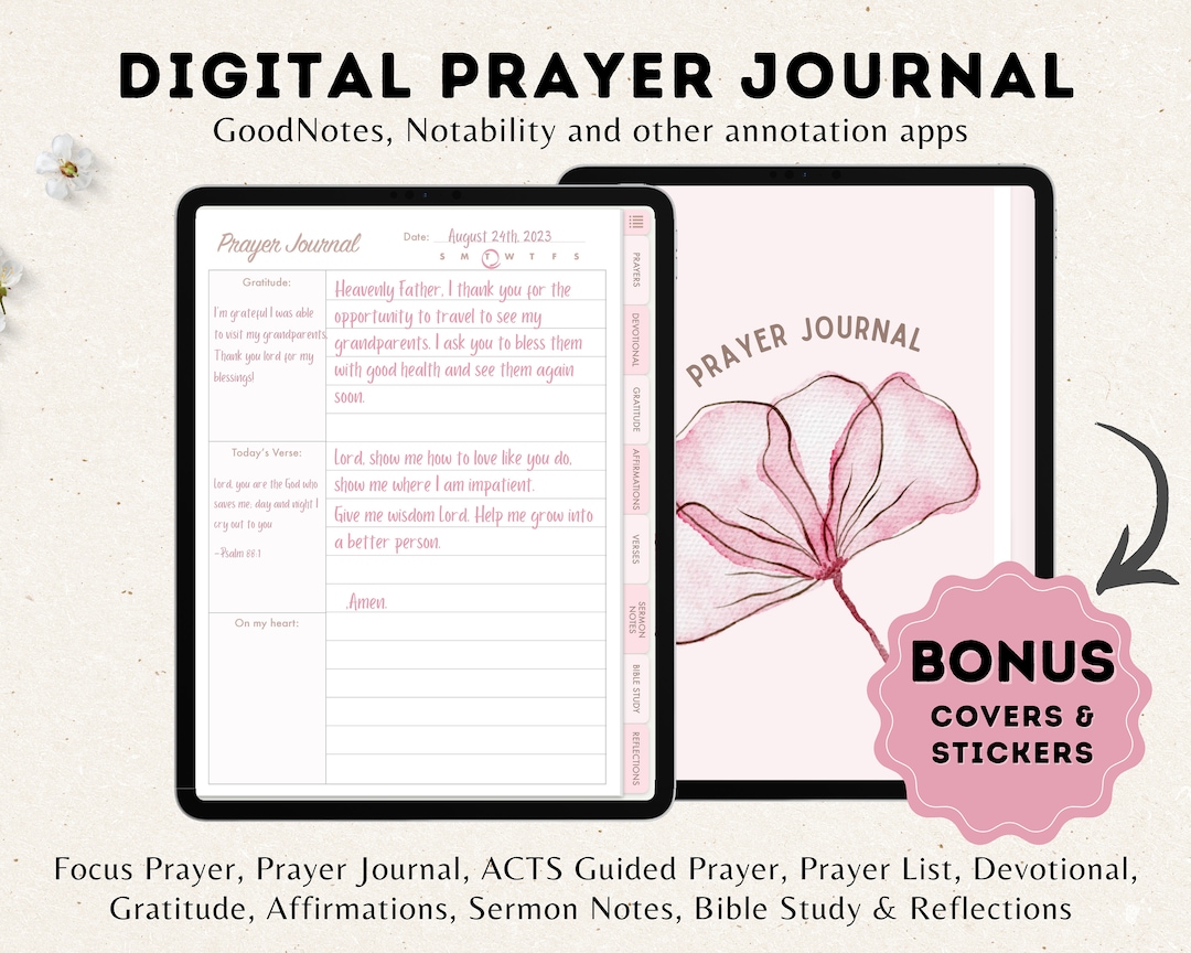 Pink Digital Prayer Journal, Prayer Planner, Devotional Journal, Bible ...
