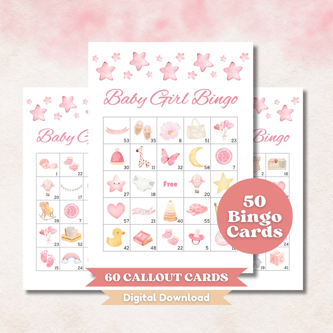 50 Girl Baby Bingo Cards, Baby Girl Bingo Game, Printable Baby Shower ...